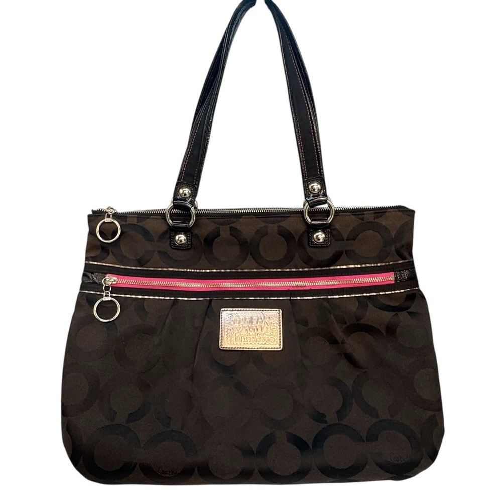 Coach Poppy Black And Pink Monogram Signature C Large… - Gem